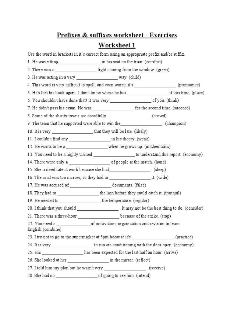 Prefixes & Suffixes Worksheet - Providing Practice with Adding Prefixes ...