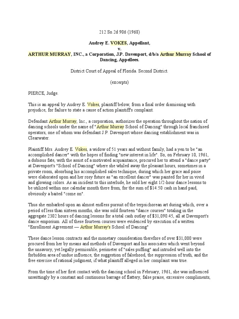 Vokes v. Arthur Murray, 1968 | PDF | Misrepresentation | Legal Concepts