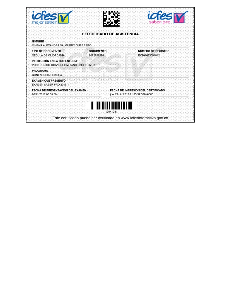 Certificado de Asistencia Icfes | PDF