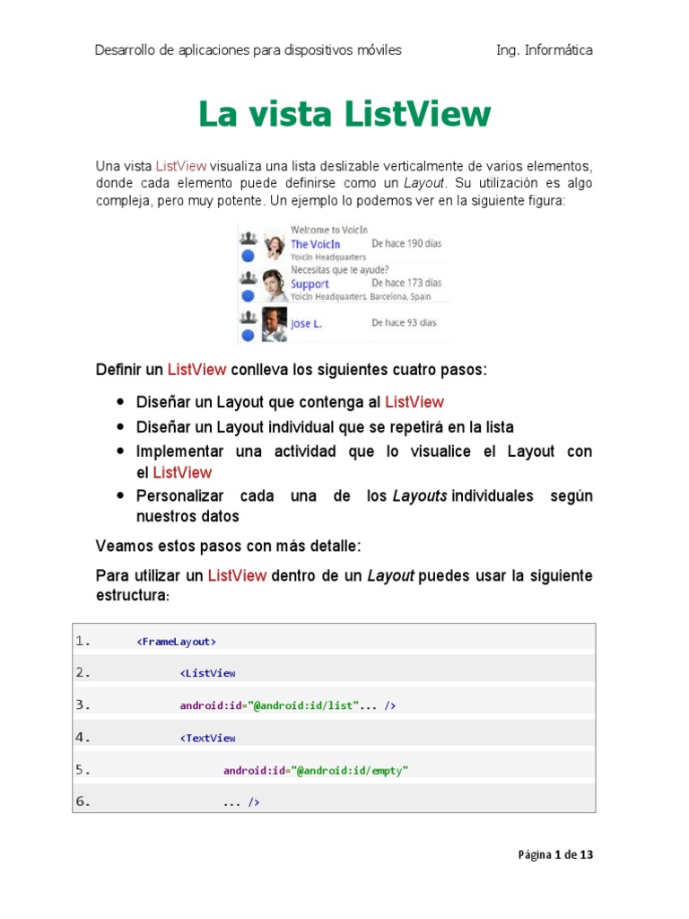Practica 13 La Vista ListView | PDF | Estructura de datos de matriz | Programación de computadoras