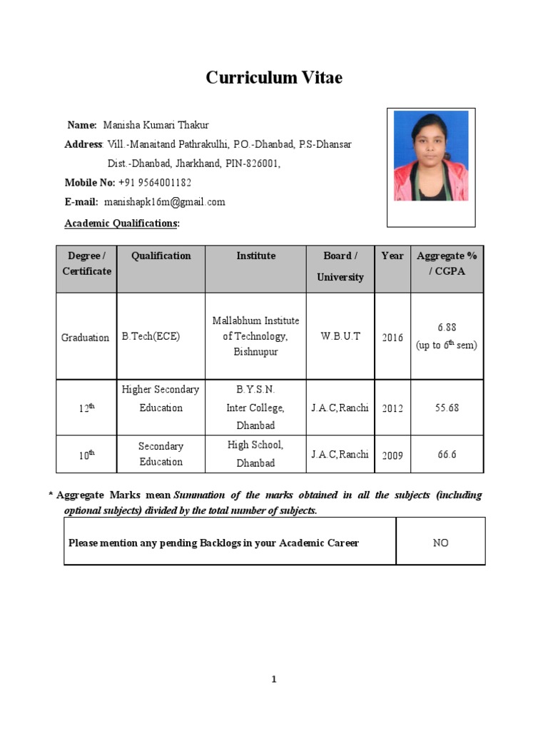 Manisha CV | PDF | Educational Stages | Learning