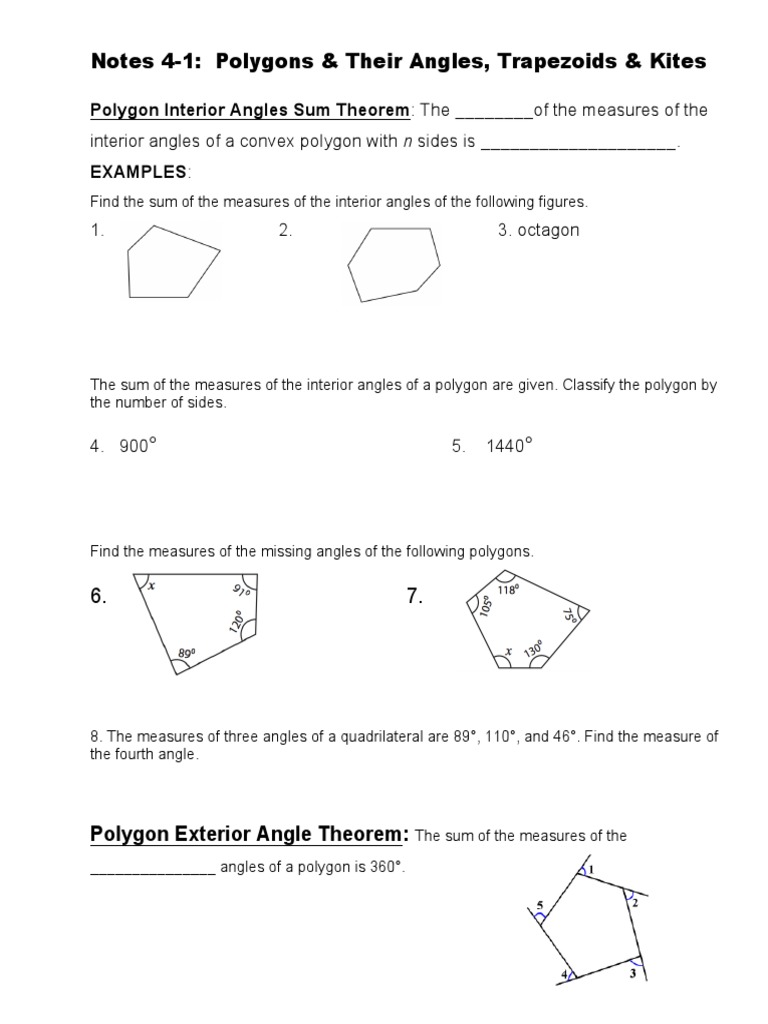 N 4-1 Polygons Their Angles Trapeziods Kites | PDF | Convex Geometry ...