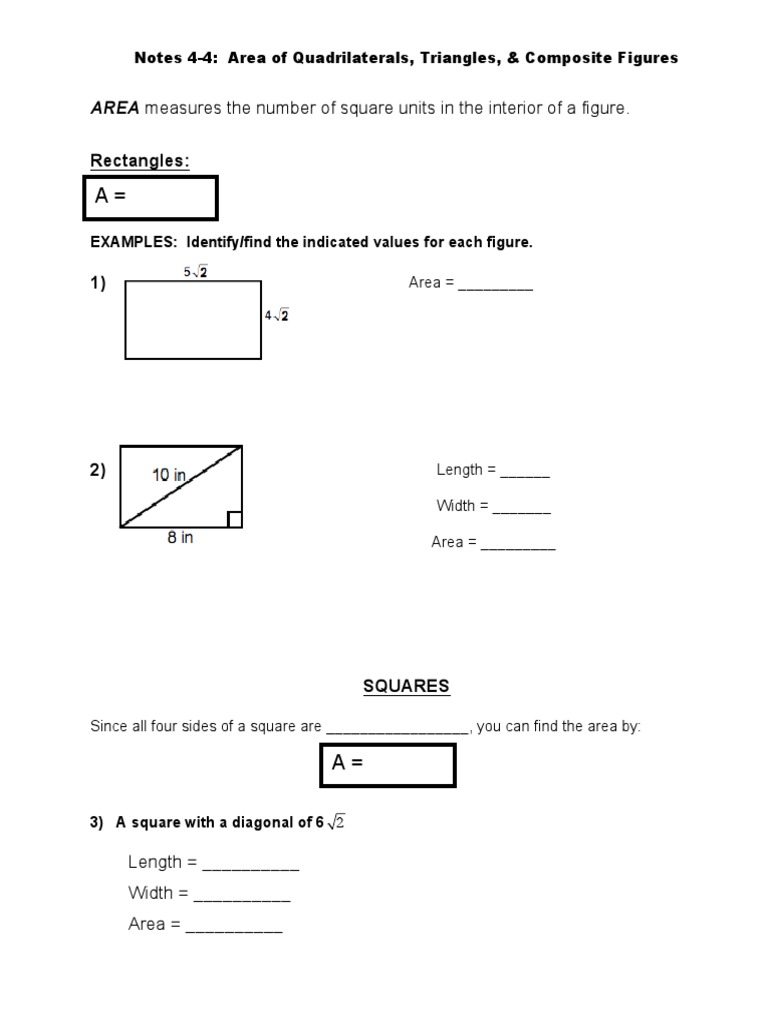N 4-4 Area Quadrilaterals Triangles Composite Figures | PDF | Area ...