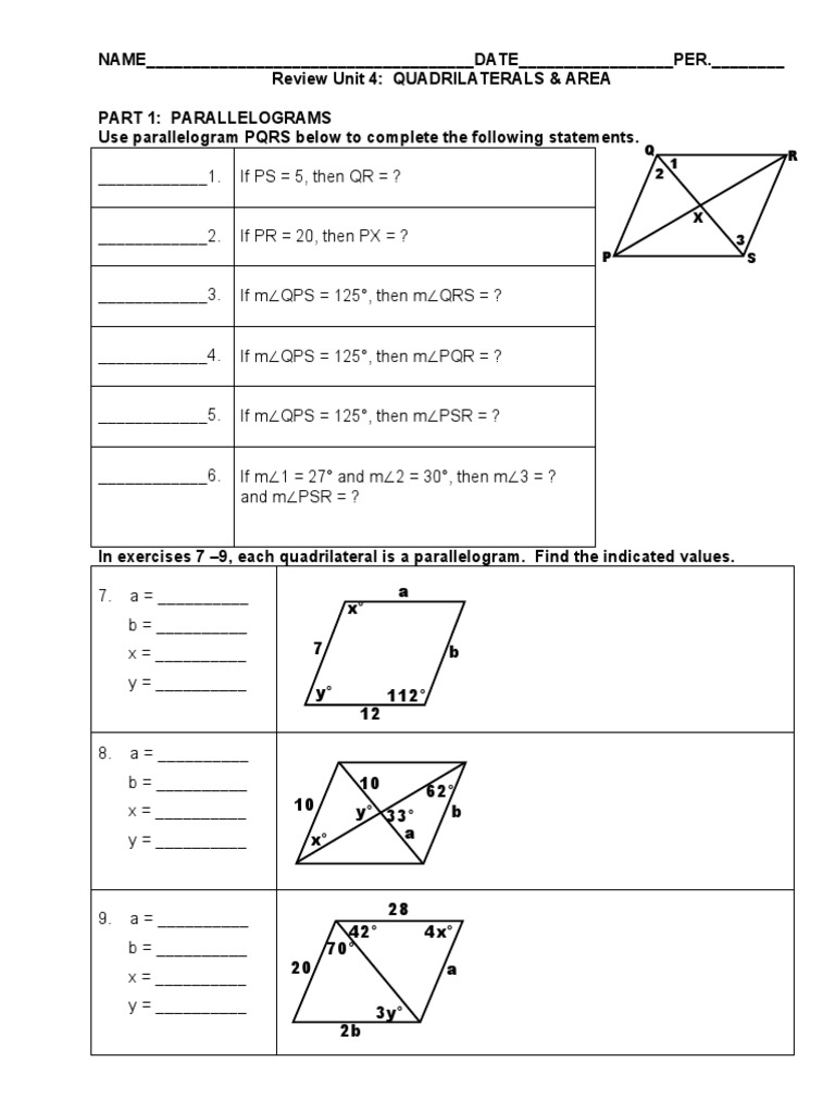 Review Unit 4 - Quadrilaterals Area | PDF | Area | Rectangle