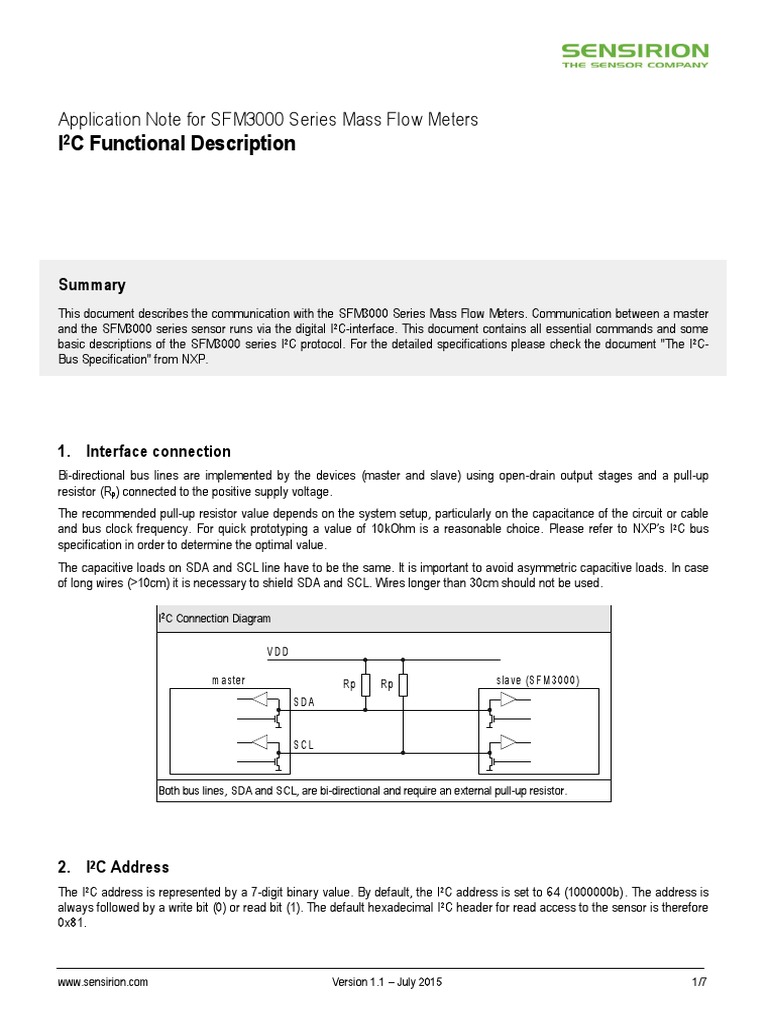 Sensirion Mass Flow Meters SFM3000 I2C Functional Description | PDF | Transmission Control ...