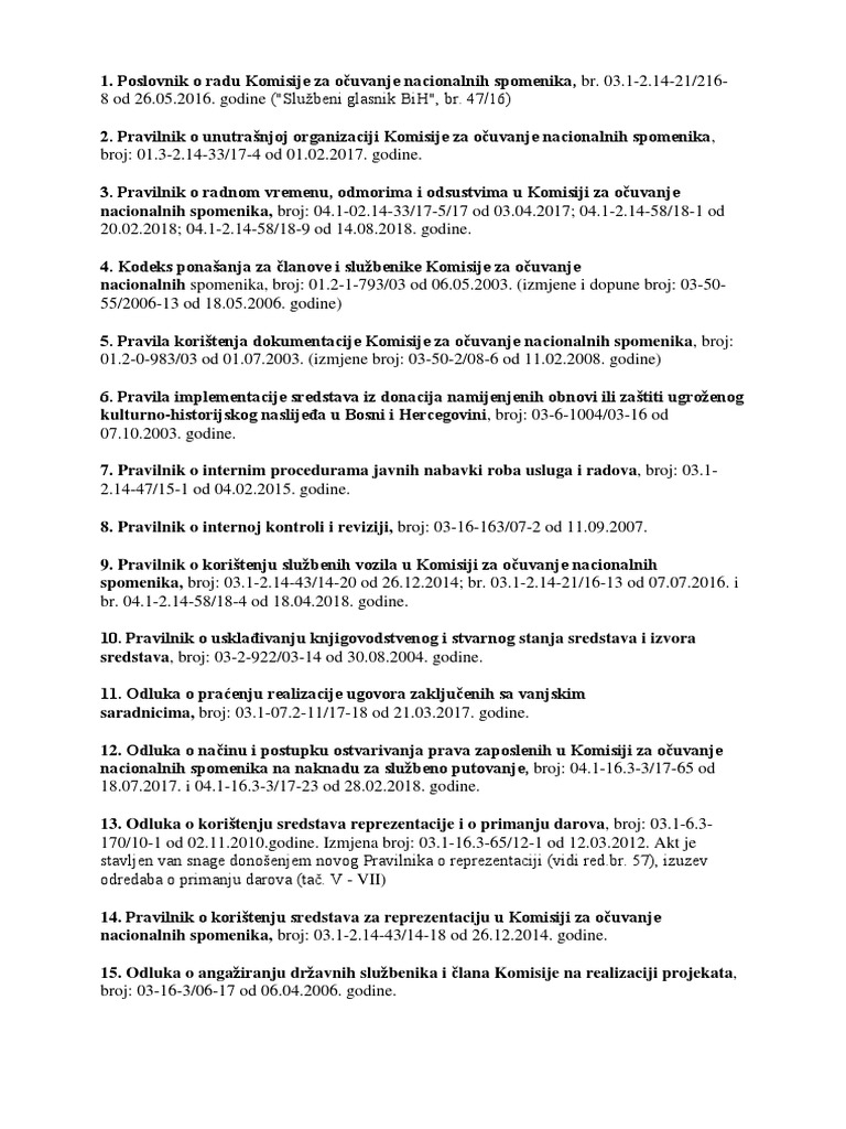 Spisak Internih Akata | PDF