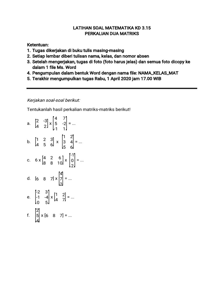 Latihan Soal KD 3.15 Matriks Bag 2 | PDF