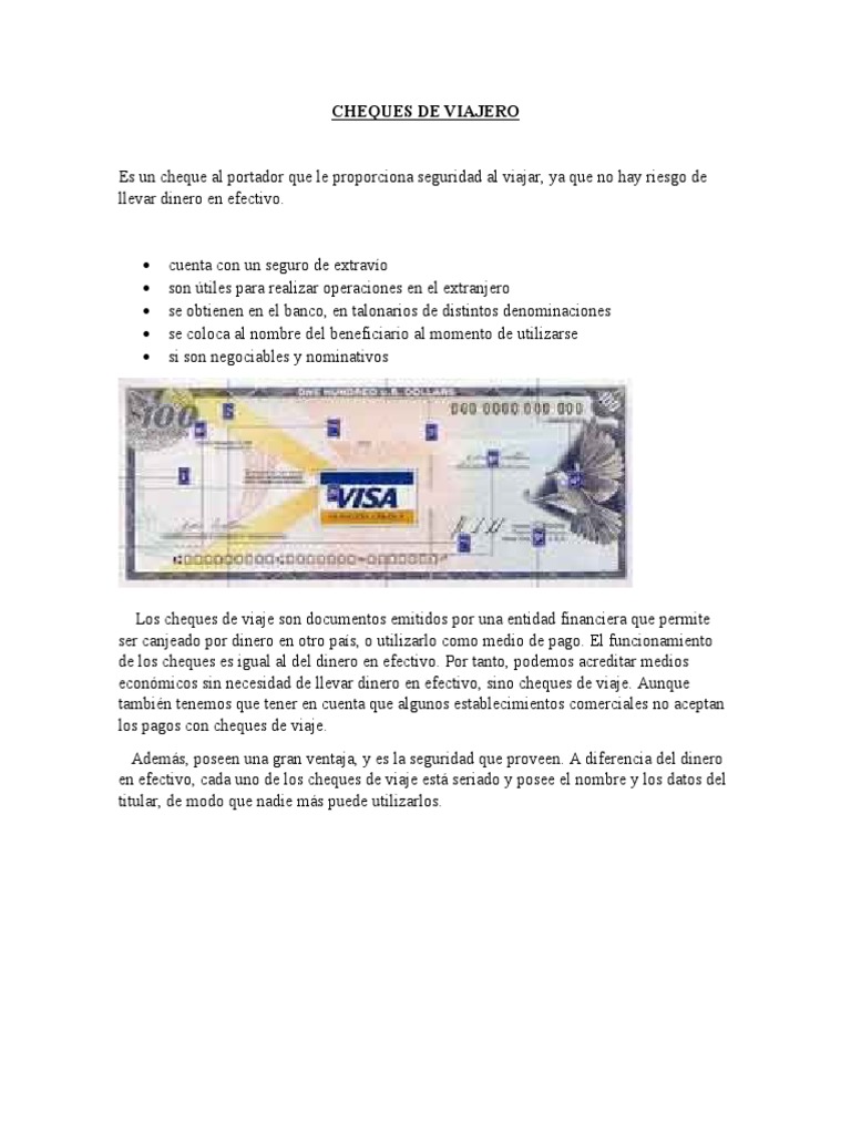 Cheques de Viajero | Descargar gratis PDF | Cheque | Efectivo