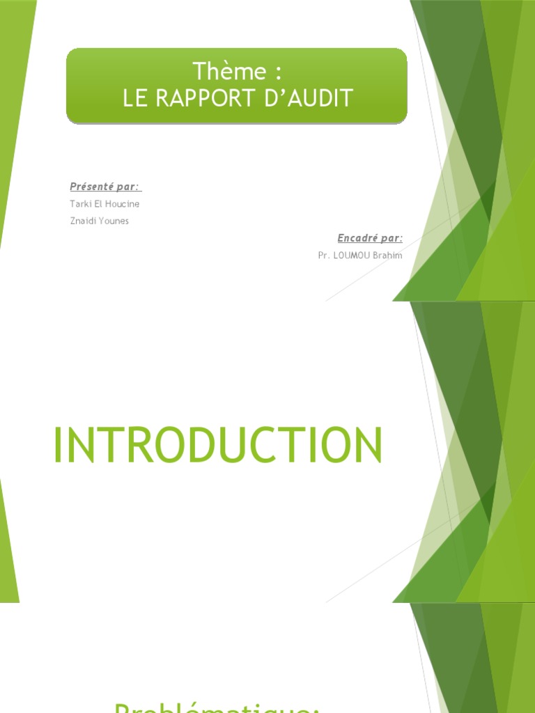Présentation Rapport D'audit | PDF | Contrôle interne | Audit