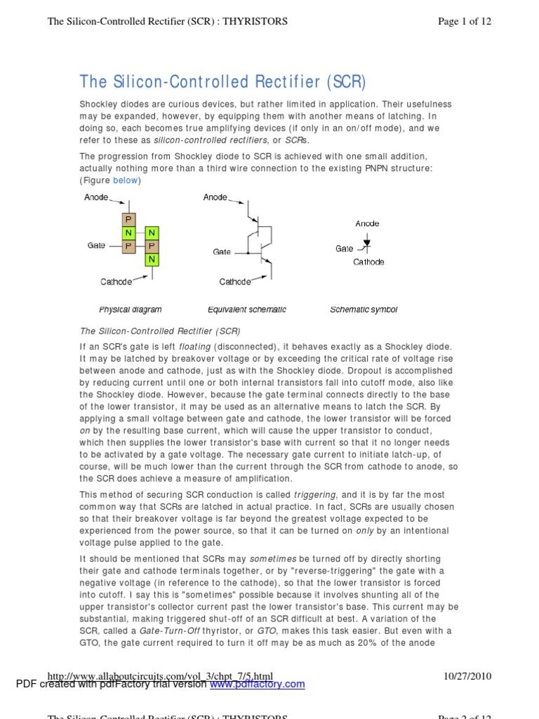 Page 1 of 12 The Silicon-Controlled Rectifier (SCR) : THYRISTORS | PDF | Rectifier | Physical ...