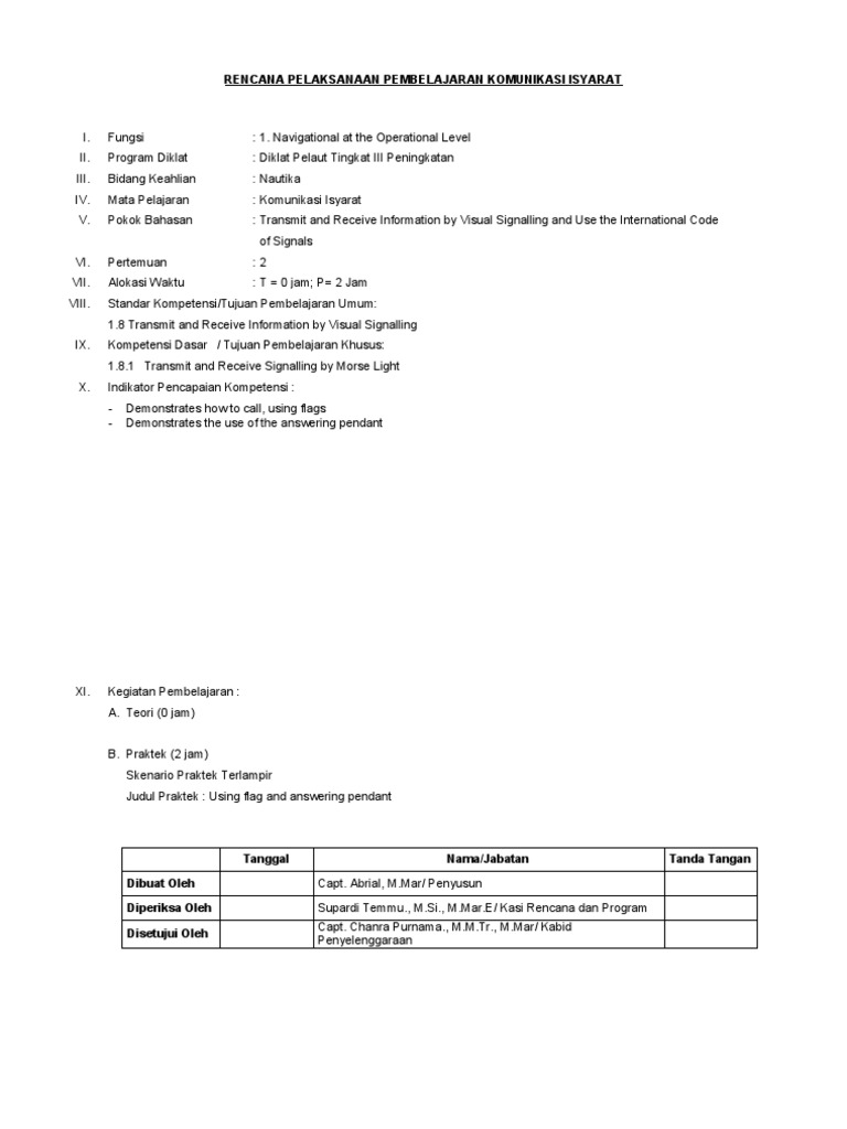 Identitas RPP Praktek Isyarat Visual Pertemuan 1 | PDF