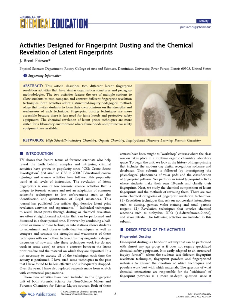 Activities Designed For Fingerprint Dusting and The Chemical Revelation ...