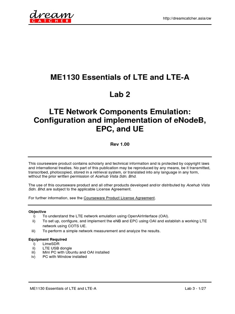 Lab2 LTE Network Components Emulation Configuration and Implementation of eNodeB EPC and UE ...