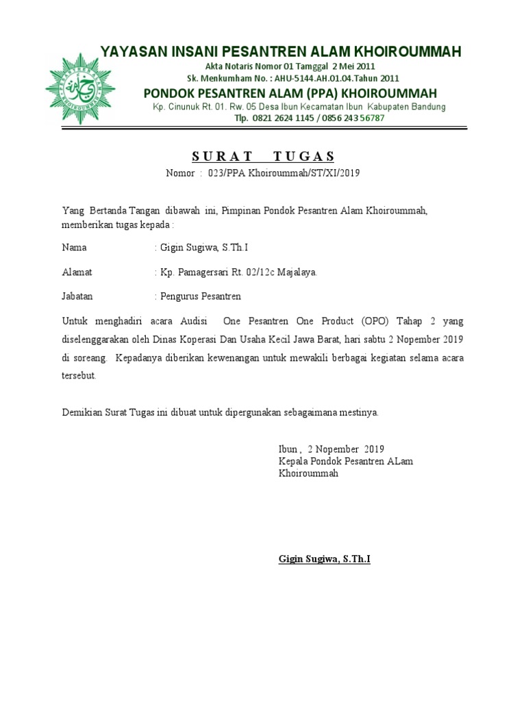 sURAT tUGAS PESANTREN | PDF