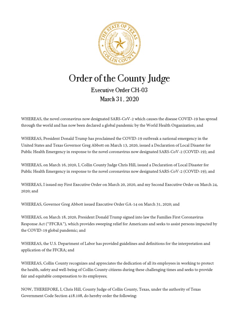 Chris Hill Executive Order CH-03 | PDF | County (United States) | Law ...