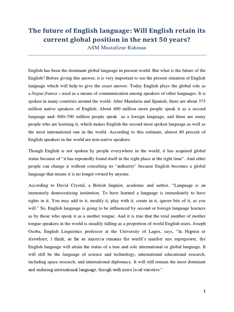 The Future of English Language Will Engl PDF | PDF | English Language ...