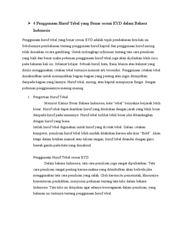 4 Penggunaan Huruf Tebal Yang Benar Sesuai EYD Dalam Bahasa Indonesia | PDF