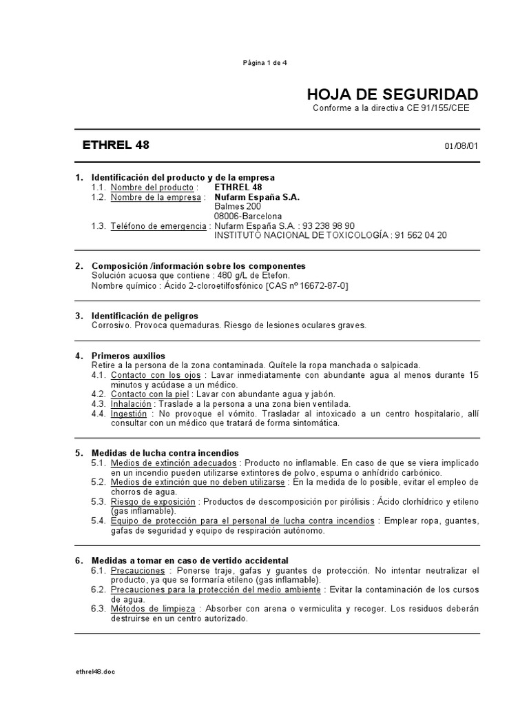 Ethrel 48 PDF | PDF | Agua | Cloro