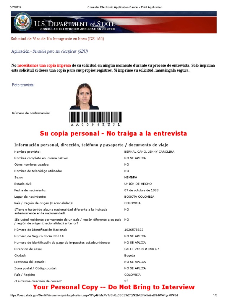Consular Electronic Application Center - Print Application FINAL | PDF | Autenticación | Gobierno