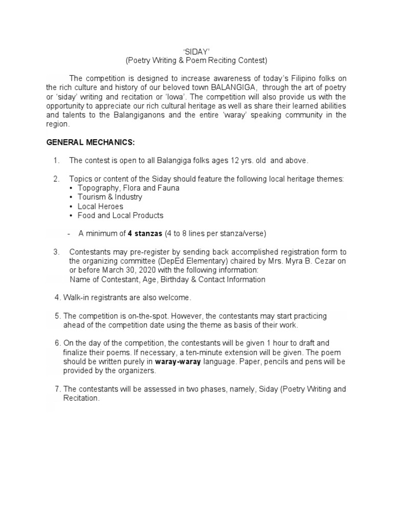 Siday 2020 _ Mechanics_Criteria | Poetry | Poetry