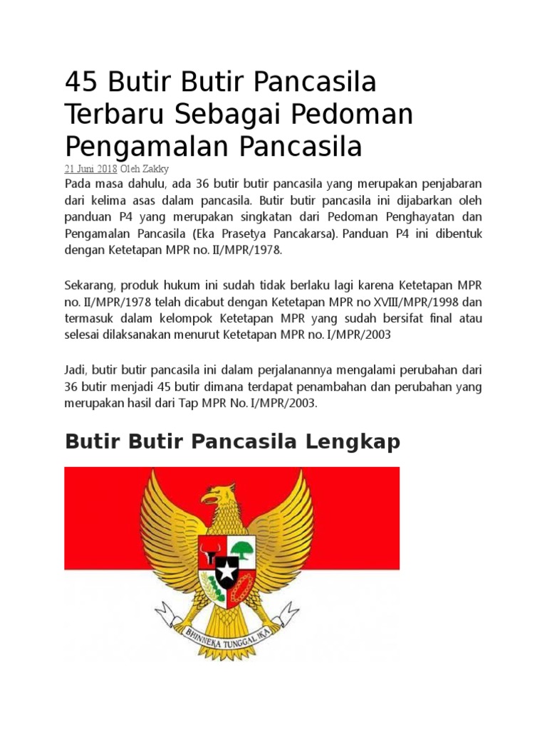 45 Butir Butir Pancasila Terbaru Sebagai Pedoman Pengamalan Pancasila | PDF