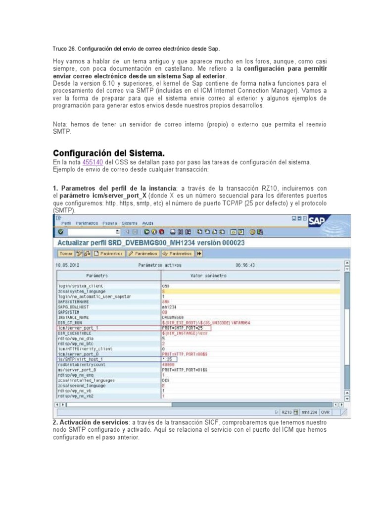 Configuración Del Envio de Correo Electrónico Desde Sap | PDF ...