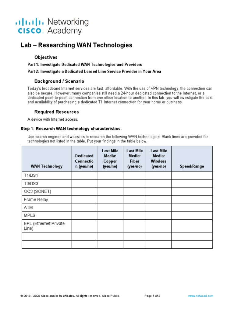 1.2.4.3 Lab - Researching WAN Technologies | PDF | Wide Area Network ...