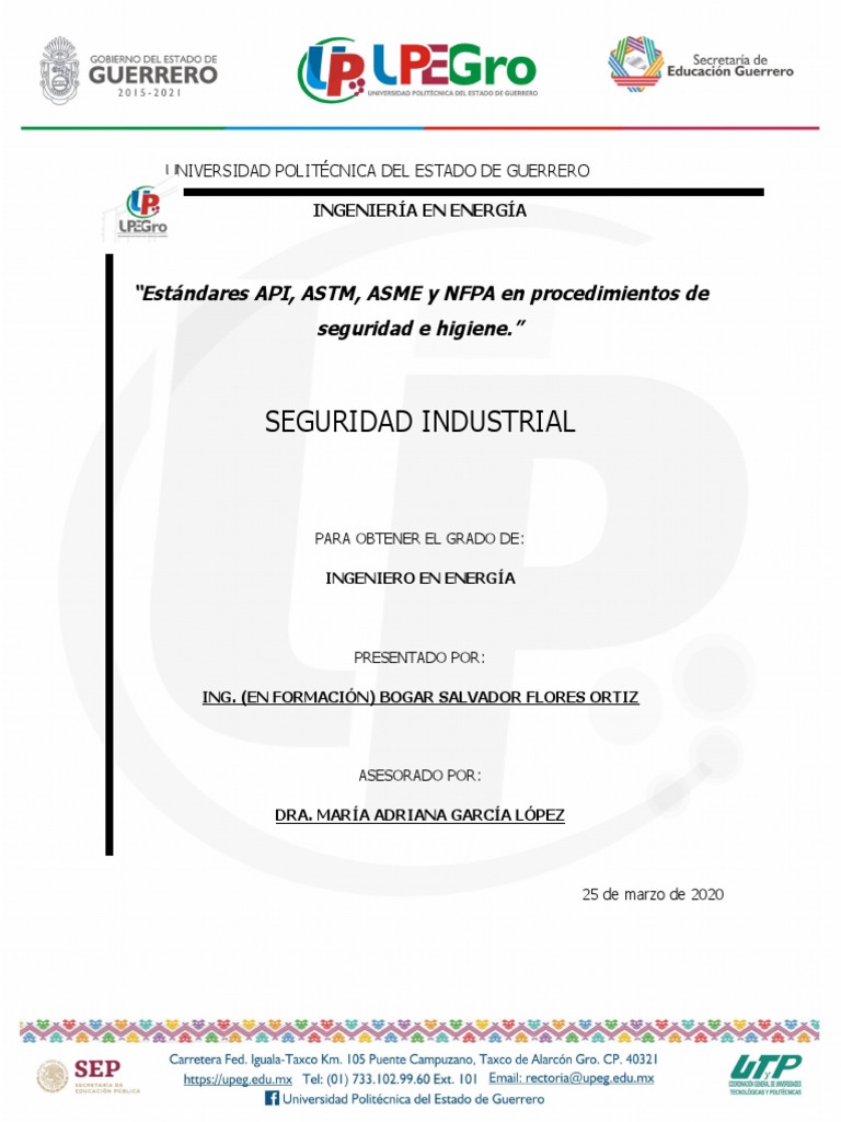 Estándares API, ASTM. ASME y NFPA en Procedimientos de Seguridad e ...