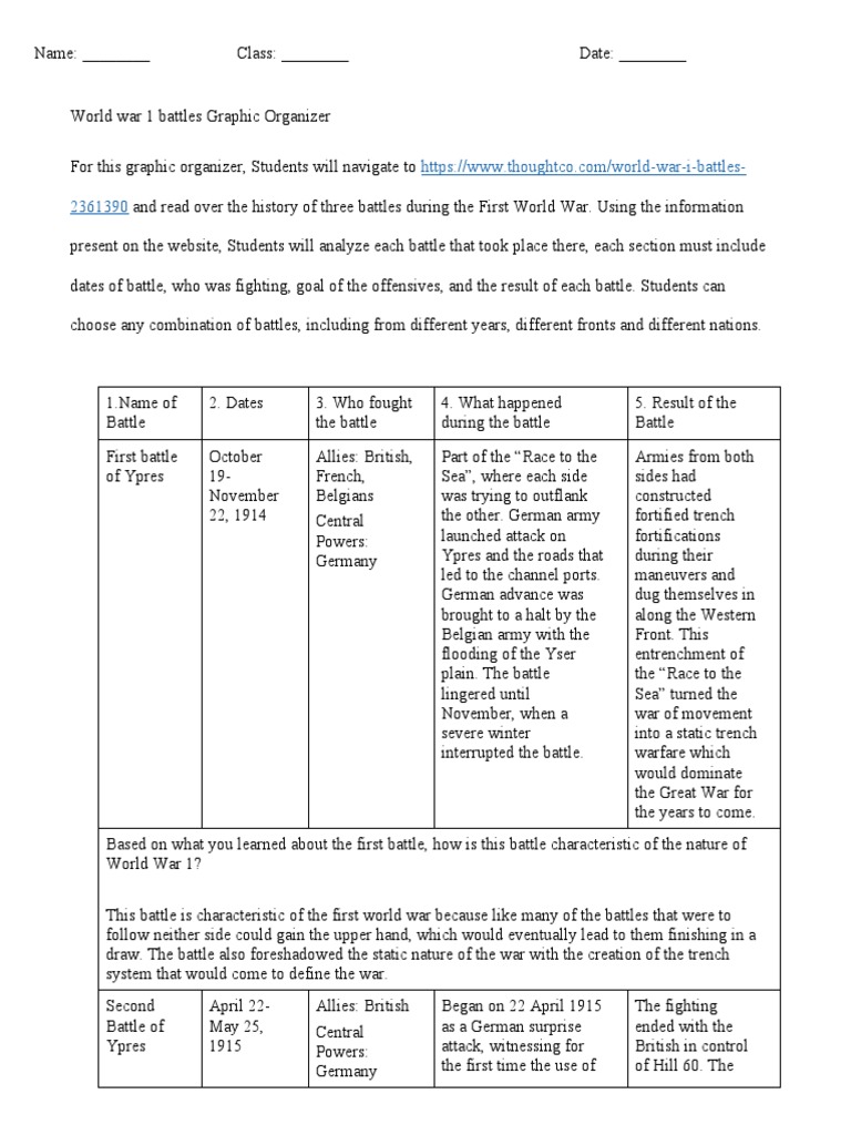 World War One Graphic Organizer | PDF | Trench Warfare | World War I
