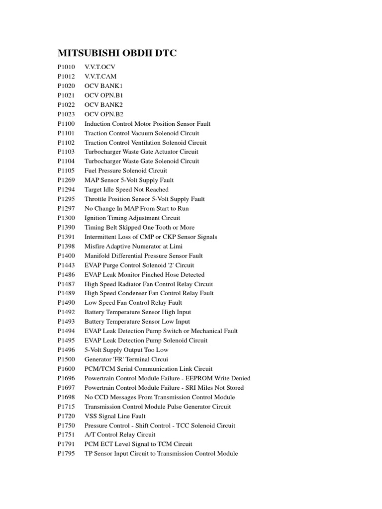 Mitsubishi Fuso DTC and Fault Codes | PDF