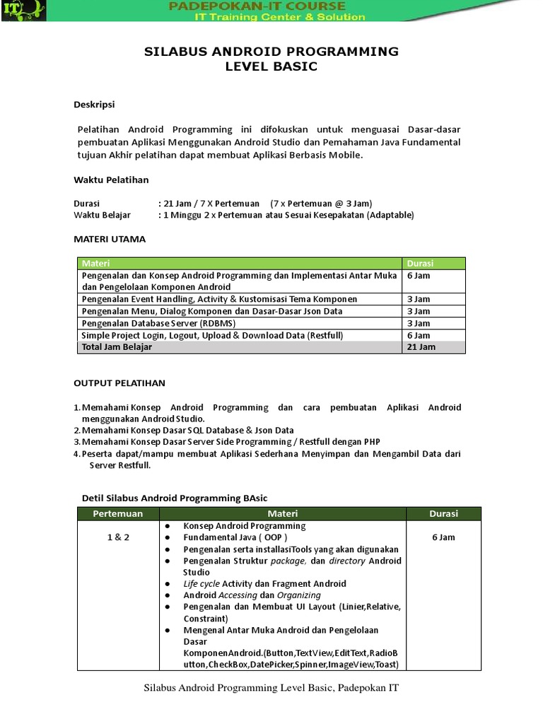 Silabus Android Programming Basic - Upload PDF | PDF | Komputer