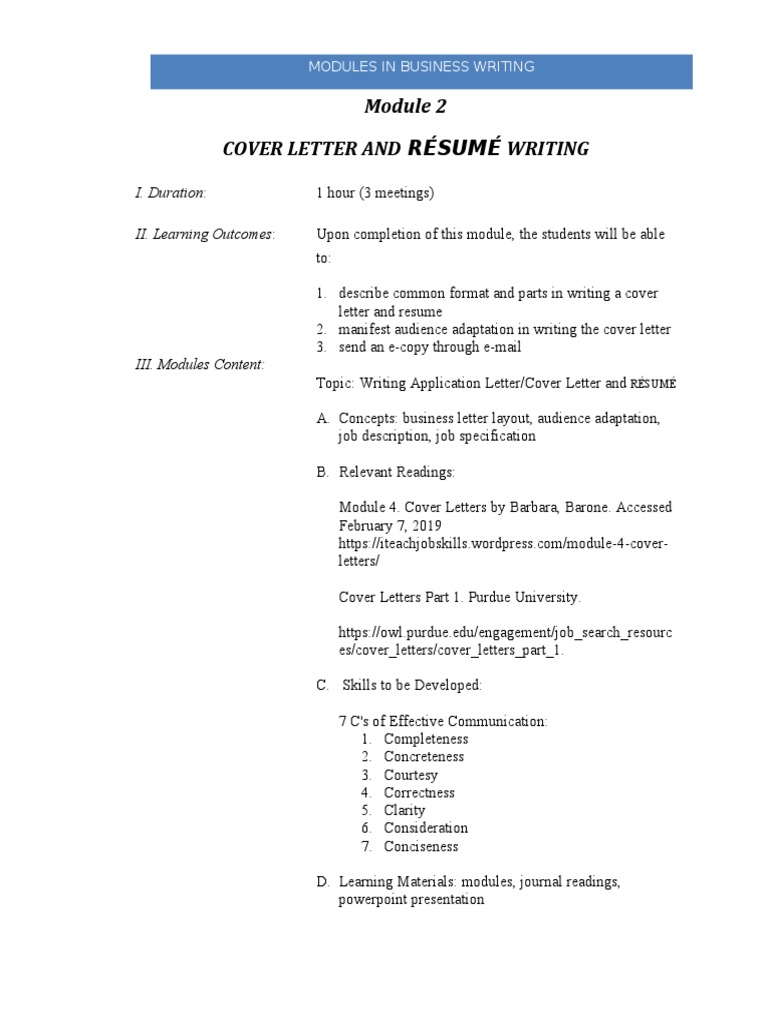 Module 2 Cover Letter and RESUME Writing | PDF | Résumé | Human Resources