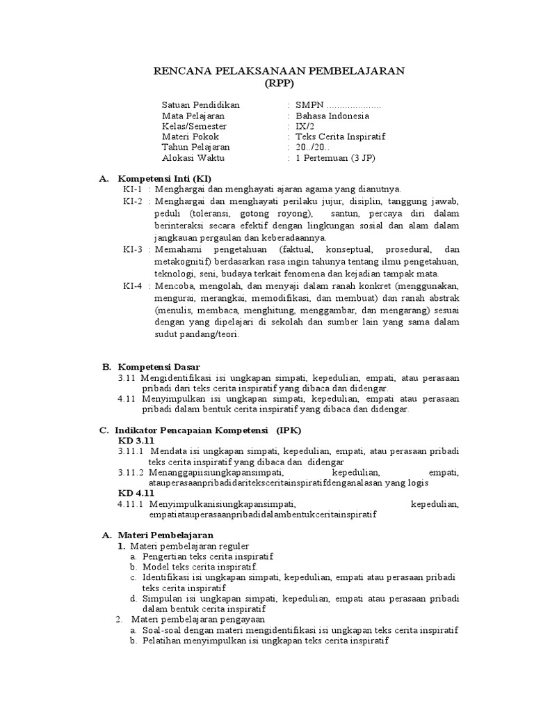 RPP SMP Kelas 9. Contoh | PDF