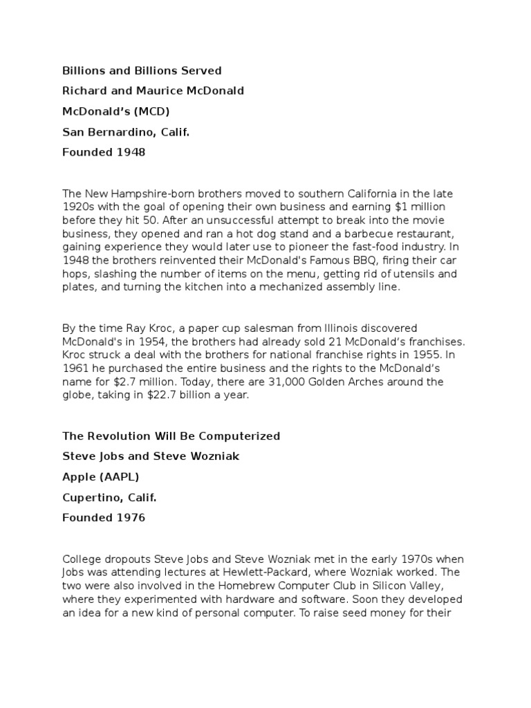 Famous Partnerships | Download Free PDF | Mc Donald's | Computing