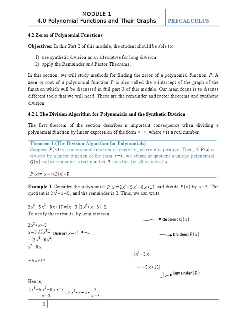 Part 2 Zeros of Polynomial Functions | PDF | Factorization | Polynomial