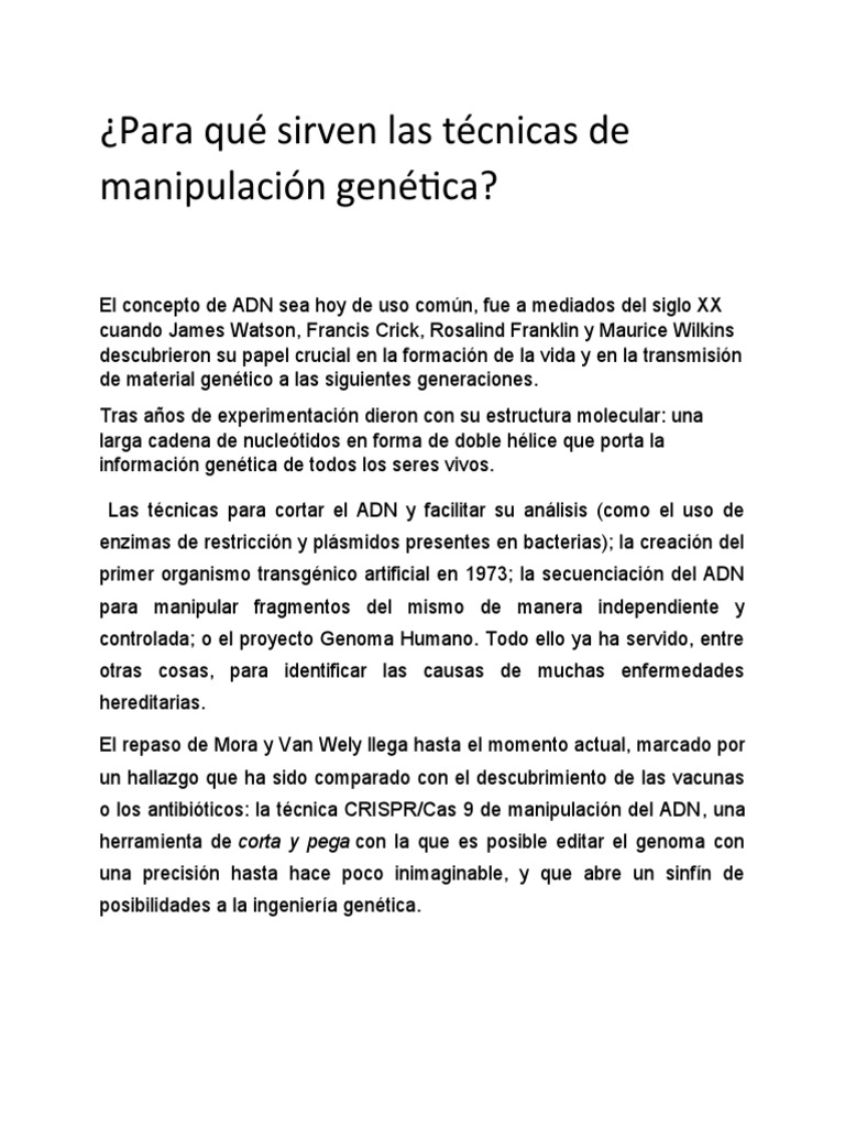 Manipulacion Genetica | PDF | Adn | Ingeniería genética