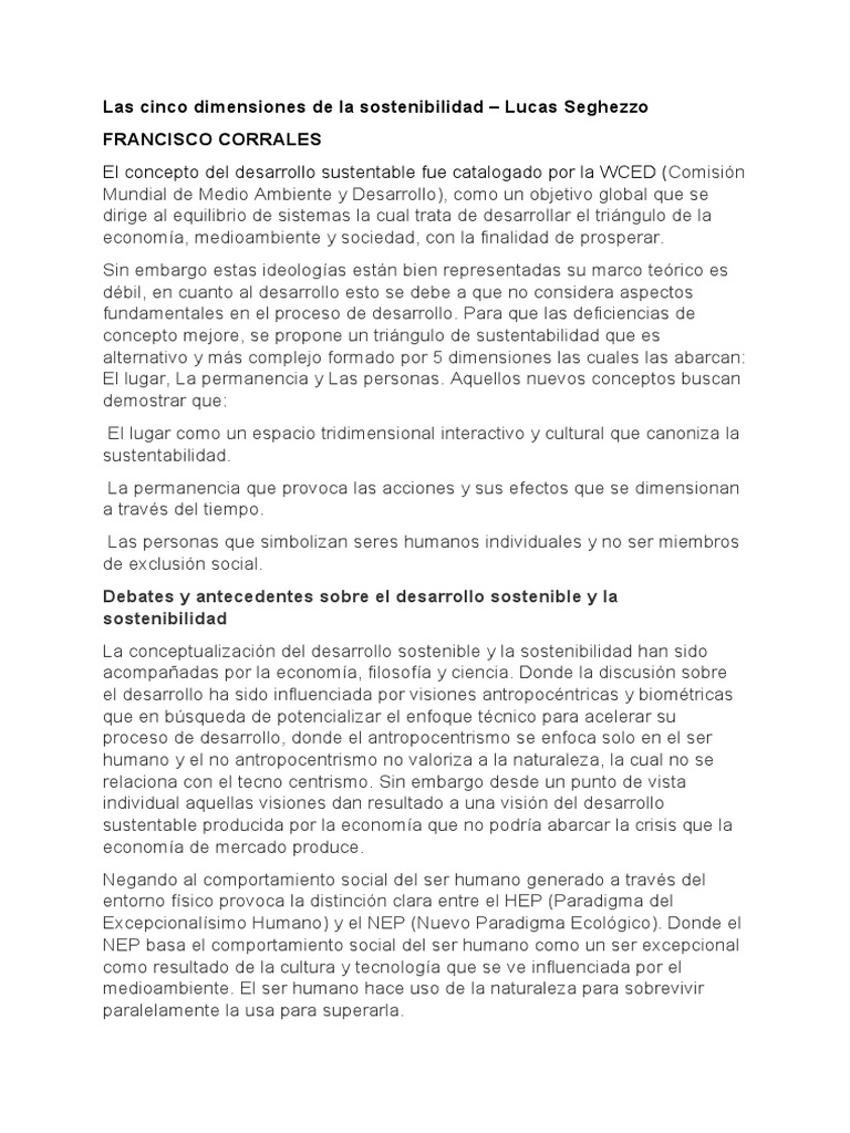 5 Dimensiones de La Sostenibilidad | PDF | Desarrollo sostenible | Paradigma