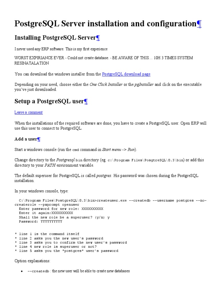 PostgreSQL Server Installation and Configuration | PDF | Postgre Sql | Superuser