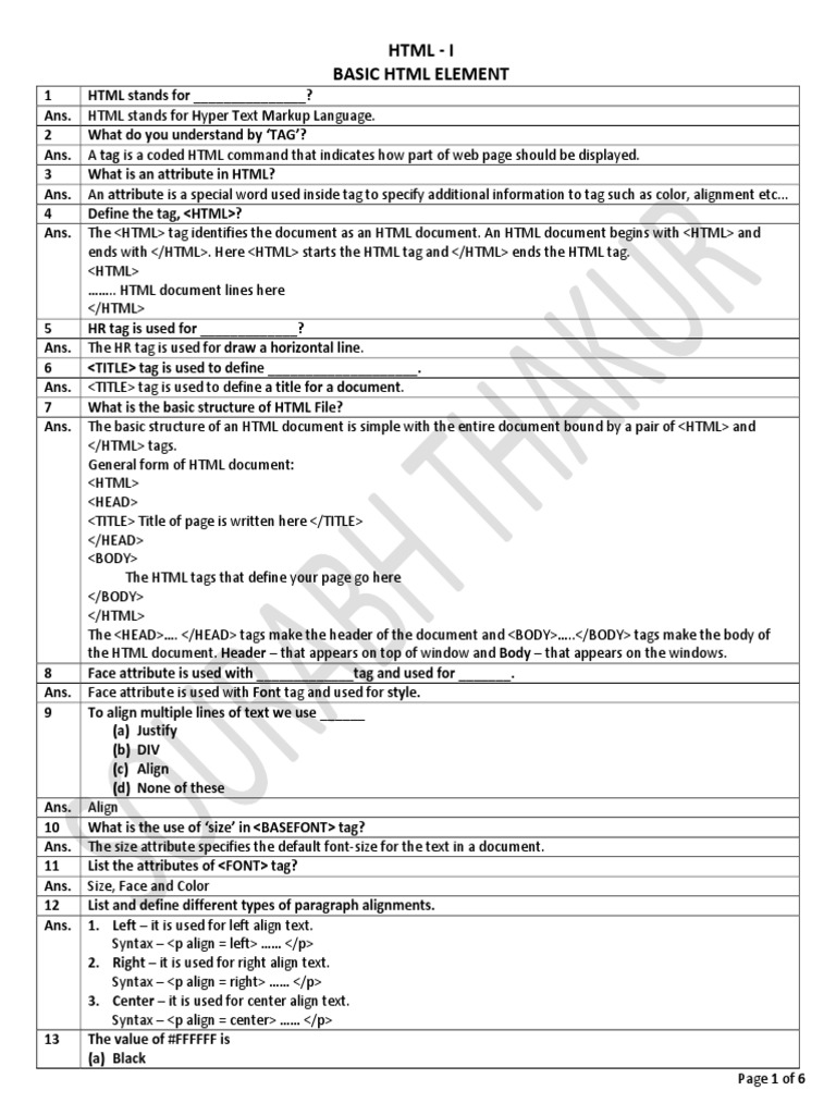 CH-10 Basic HTML Elements PDF | PDF | Html Element | Html