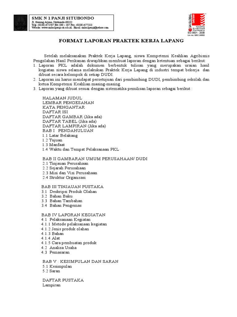 Format Laporan PKL SMK N 1 Panji | PDF | Seni
