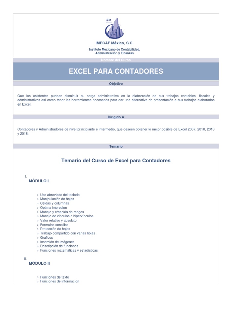 Excel para Contadores Curso 360 | PDF | Microsoft Excel | Software