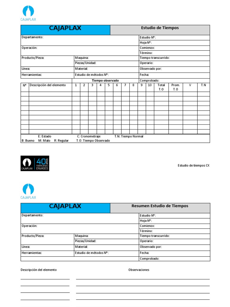 Formato De Estudio De Tiempos Pdf