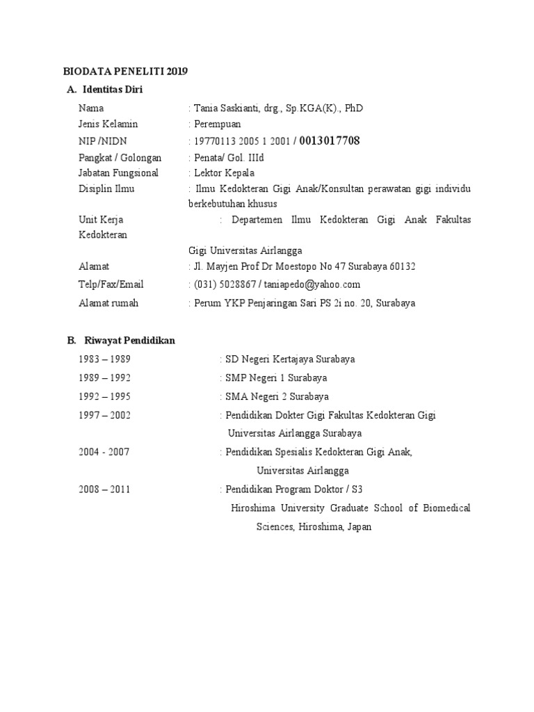 Biodata Peneliti 2019 | PDF | Mesenchymal Stem Cell | Cell Biology