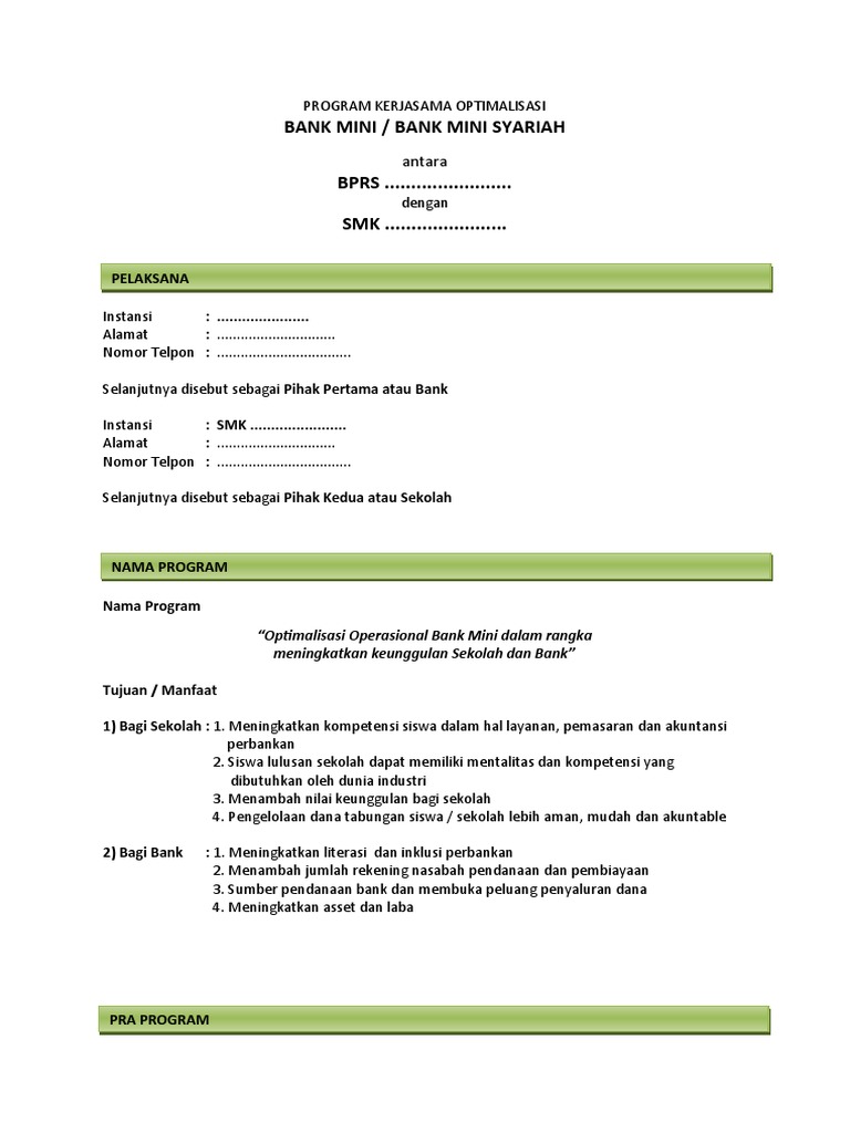 MoU Bank Mini Dengan SMK | PDF