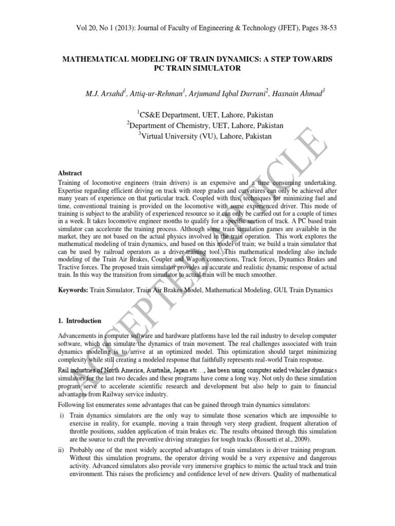 Mathematical Modeling of Train Dynamics - A Step Towards PC Train ...