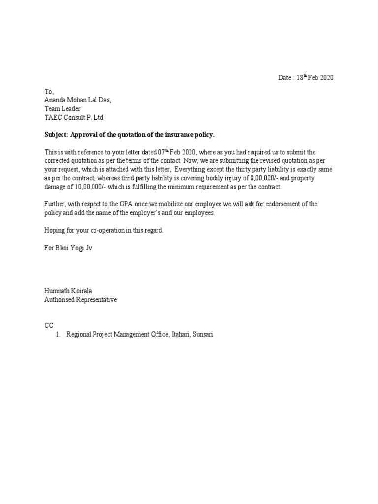 Approval of Insurance Policy | PDF