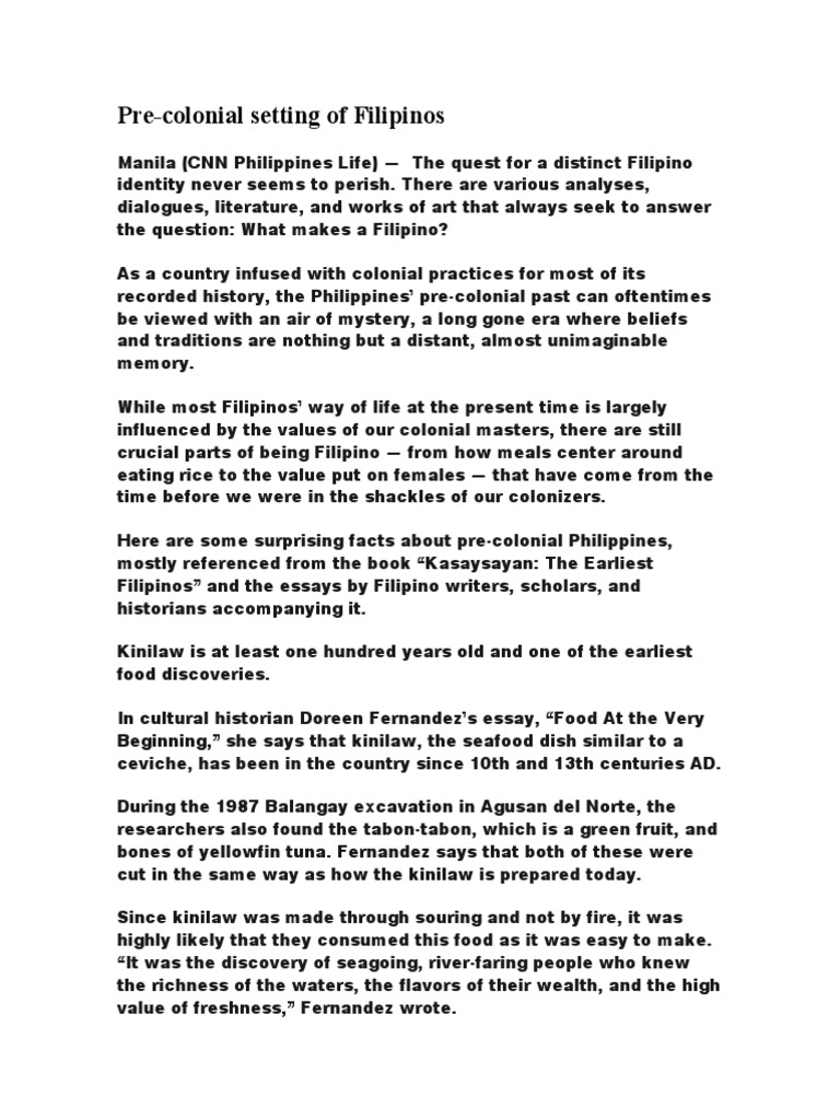 Pre Colonial | PDF | Philippines | Foods