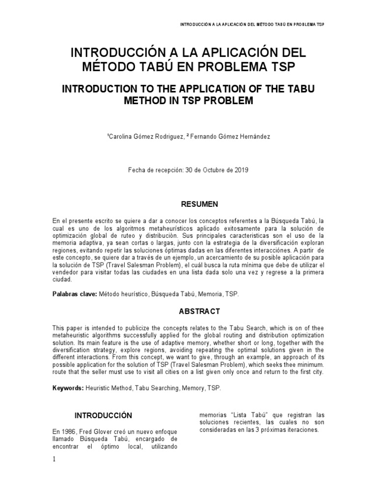 APLICACIÓN MÉTODO TABÚ EN PROBLEMA TSP Final | PDF | Heurístico ...
