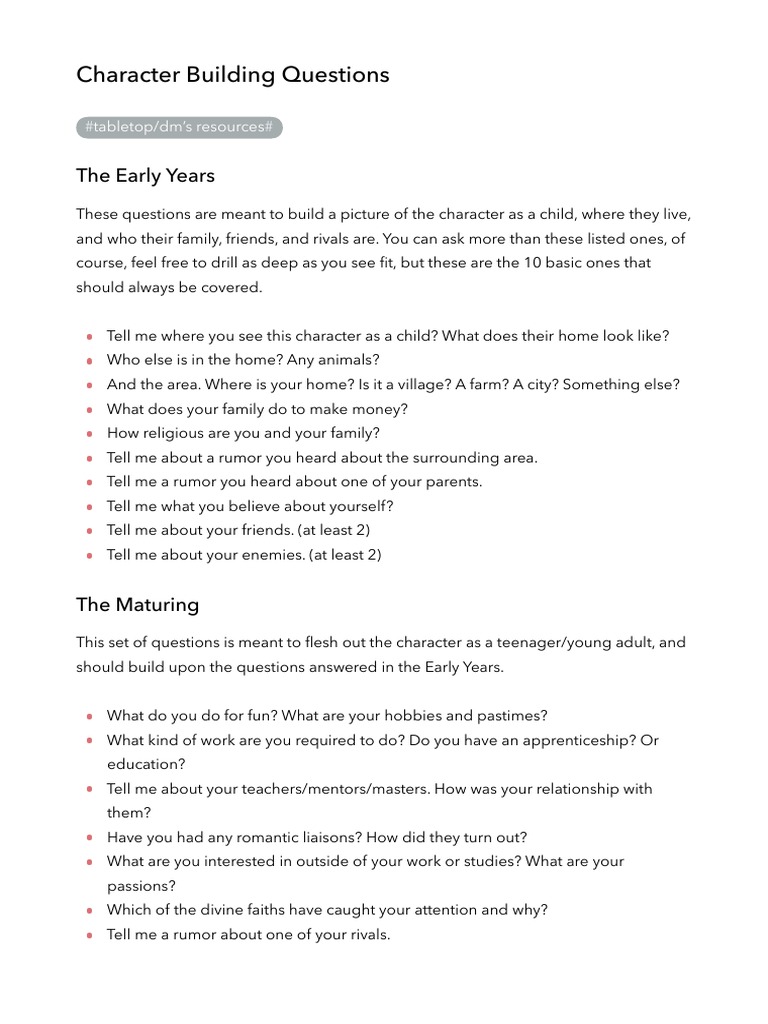 Character Building Questions | PDF