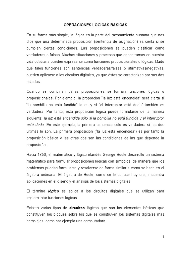 Operaciones Lógicas Básicas | PDF | Puerta lógica | Álgebra de Boole